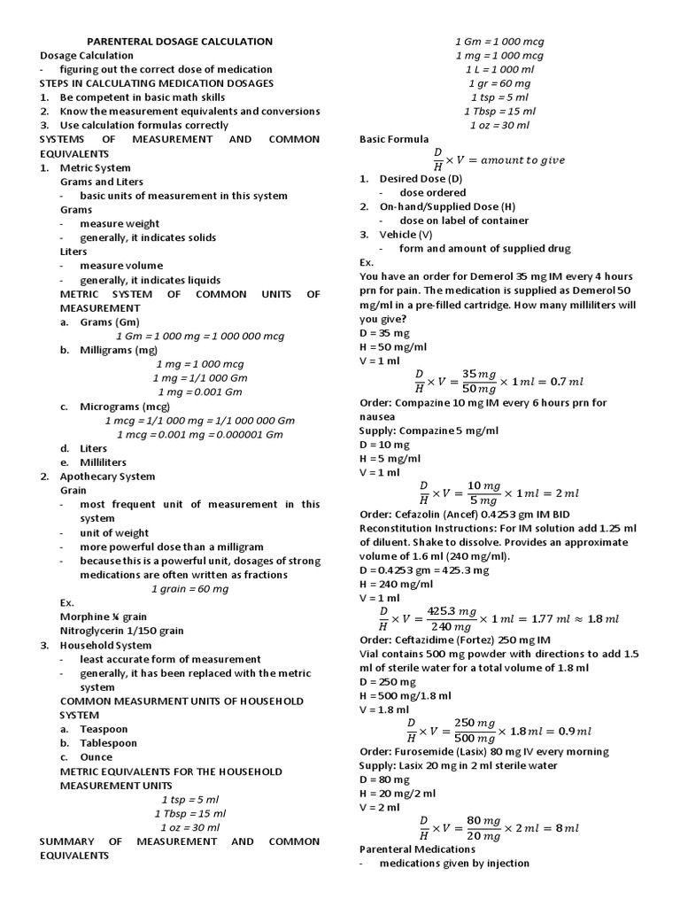 Pharma Parenteral Dosage Calculation | PDF | Injection (Medicine ...