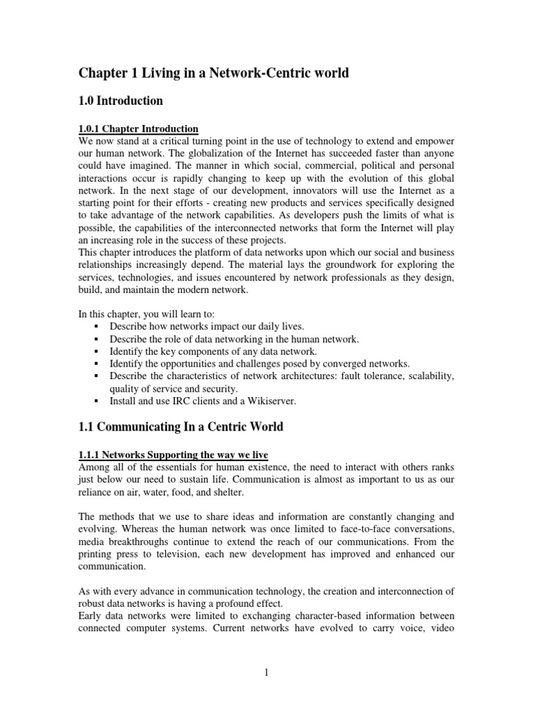 CCNA Exploration Chapter 1 - Edited | PDF | Computer Network | Transmission Medium