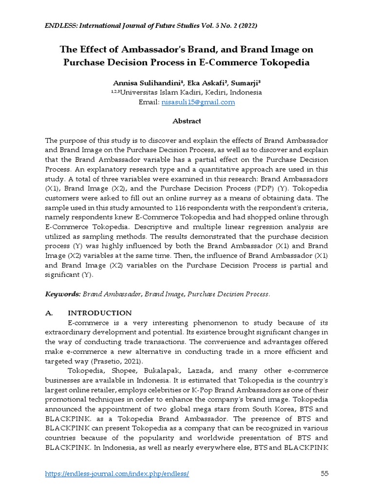 The Effect of Ambassador's Brand, and Brand Image On Purchase Decision Process in E-Commerce ...