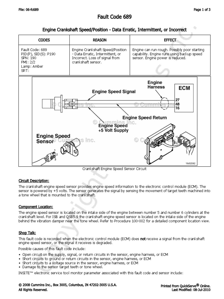 06-fc689 Engine Crankshaft Speed Position - Data Erratic, Intermittent ...