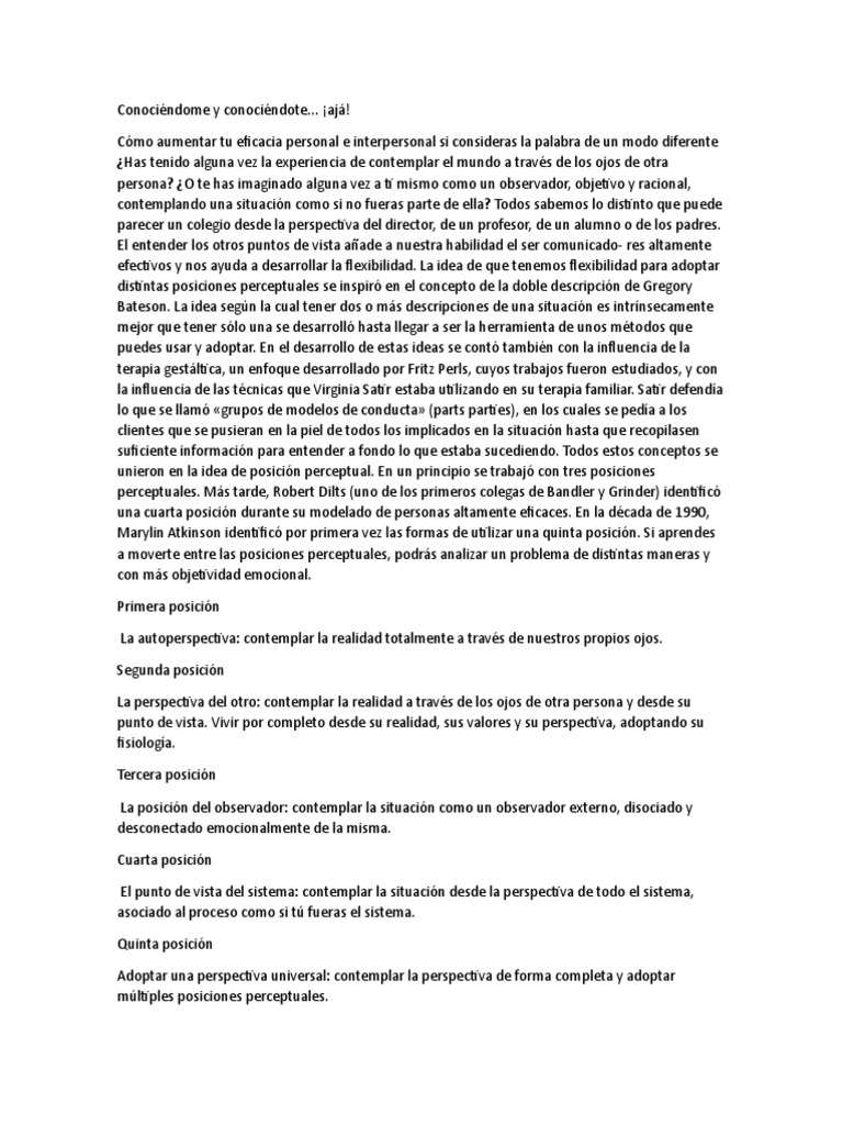 Conociéndome Y Conociéndote Pdf Experiencia Las Emociones