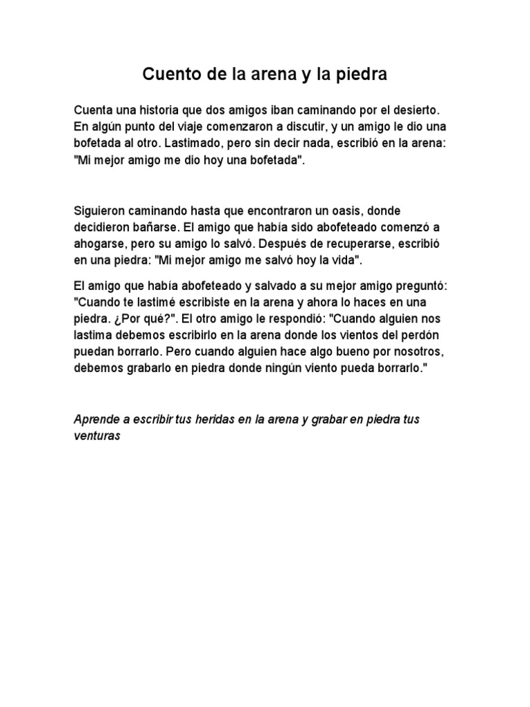 La arena y la piedra: Reflexión sobre la amistad | PDF