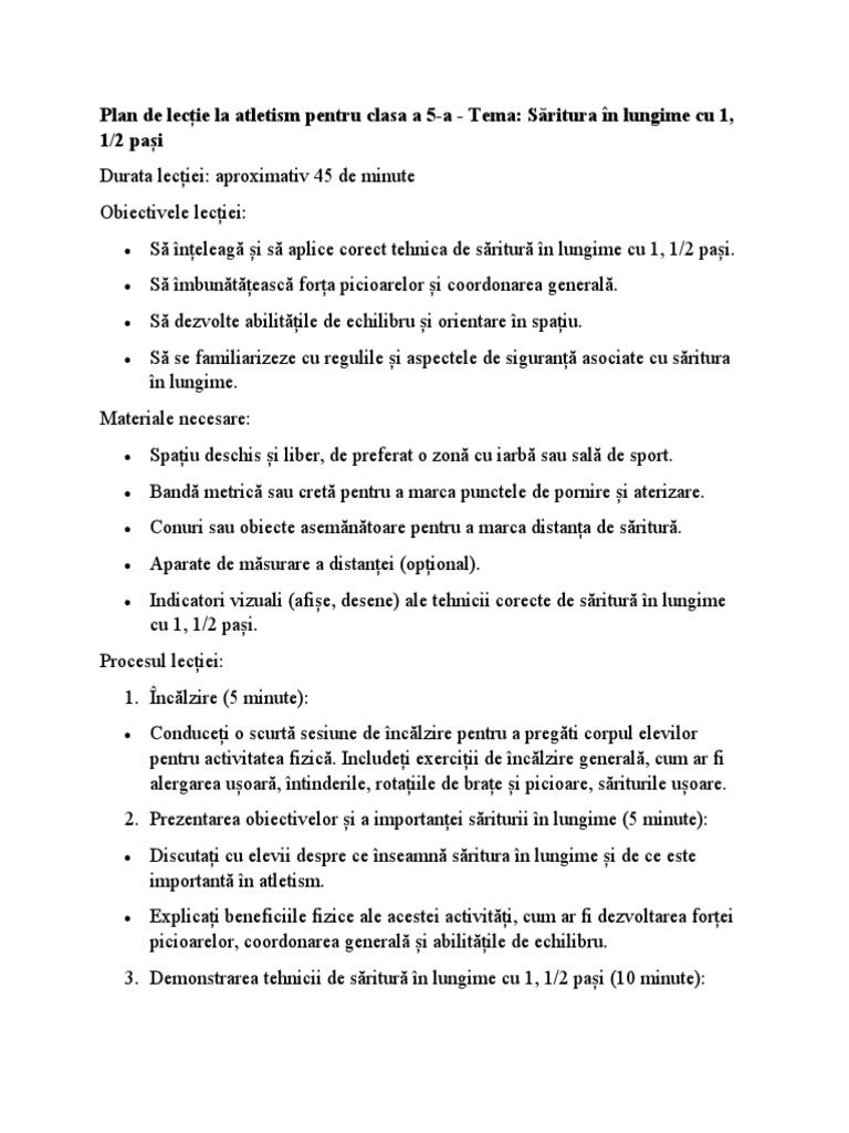 Plan de Lectie - Atletism | PDF