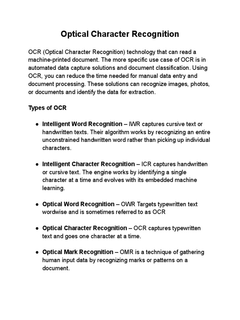 Optical Character Recognition: Types of OCR | PDF
