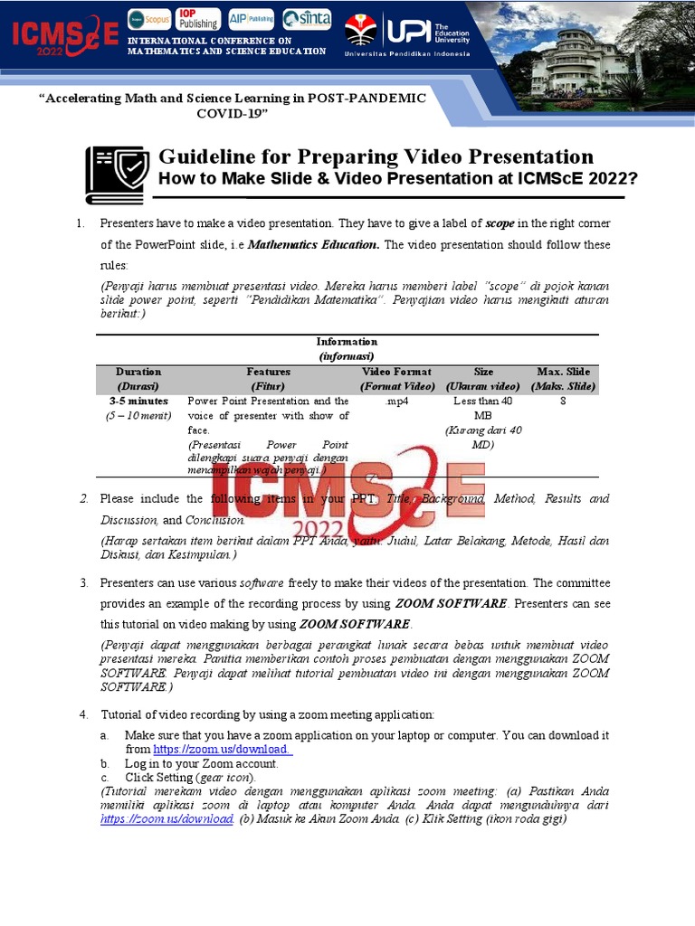 The Guidelines For Making The Video Presentations 2022 | PDF | Computing | Science