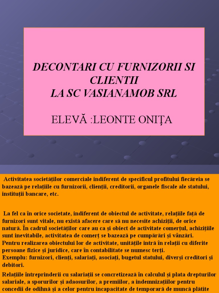 Decontări Cu Furrnizorii.. LEONTE O. - PPT | PDF