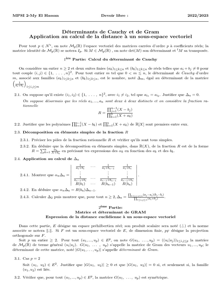 Déterminants de Cauchy et de Gram | PDF | Matrice (Mathématiques ...
