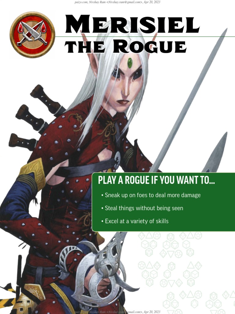 Rogue - Pathfinder 2e Beginner Box Pregen | PDF Rogue - Pathfinder 2e Beginner Box Pregen | PDF