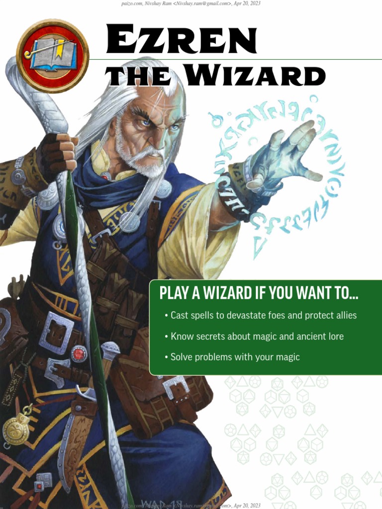 Wizard - Pathfinder 2e Beginner Box Pregen | Download Free PDF | Role Playing Games | Tabletop Games