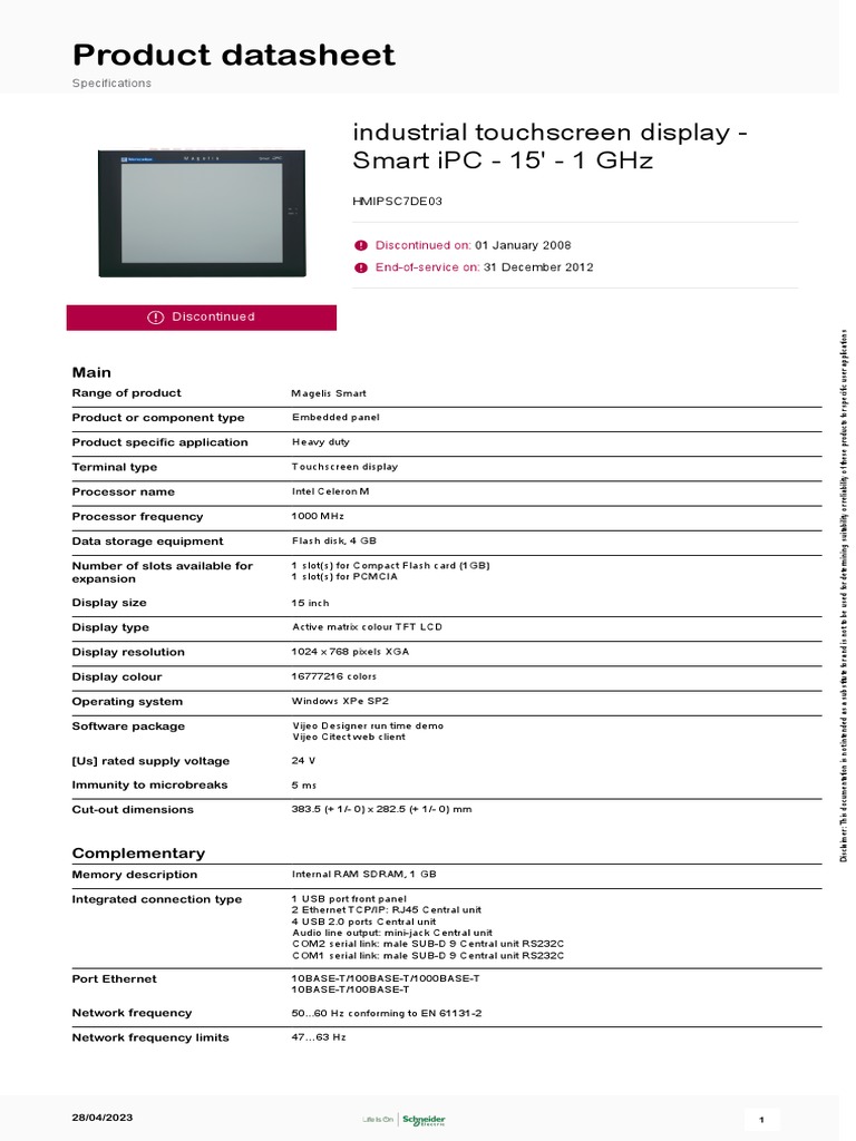 Schneider Legacy Products - HMIPSC7DE03 | PDF | Electromagnetic Interference | Usb