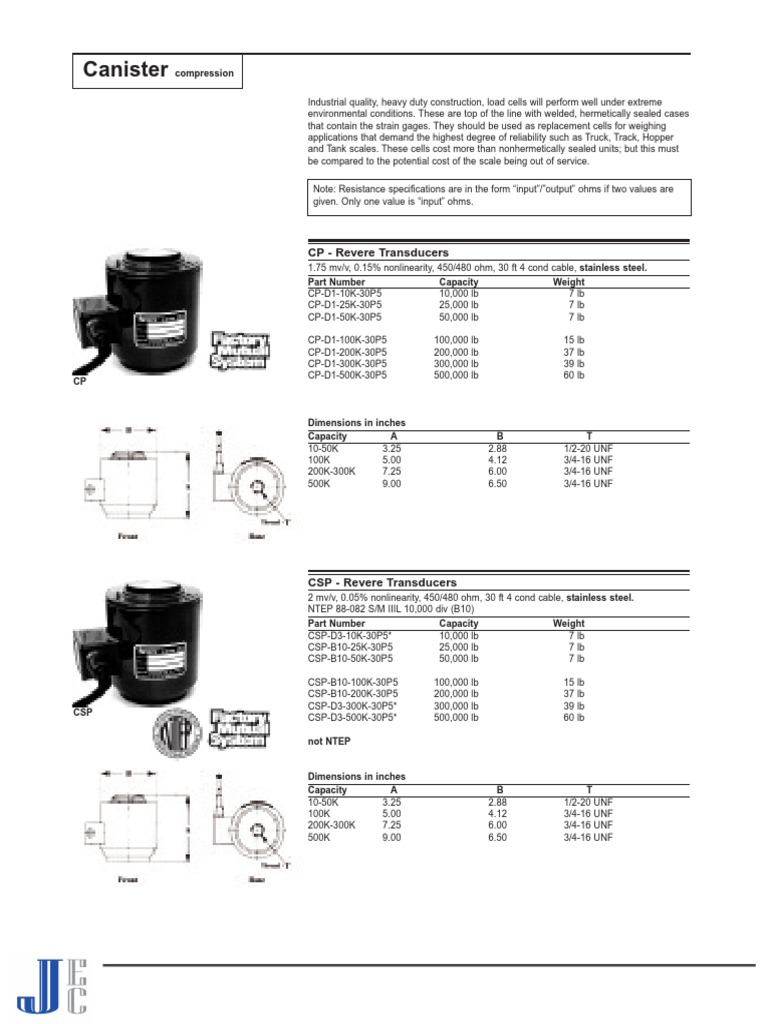 Totalcomp Canister Load Cells Brochure JEC | PDF