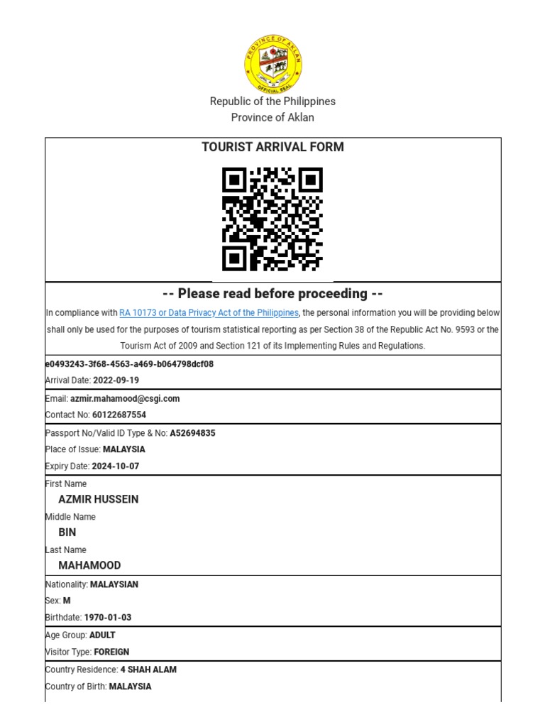 Boracay-Tourist Arrival Registration | PDF