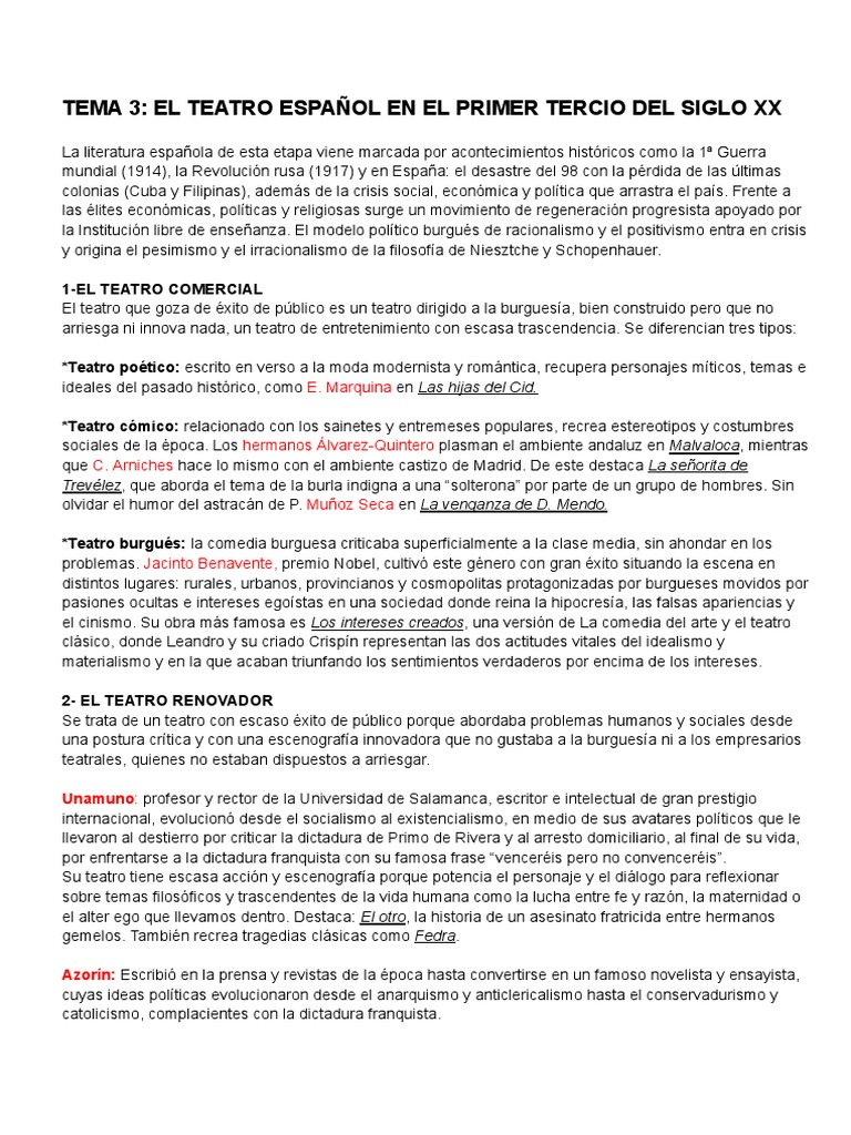 Tema 3 - El Teatro Español en El Primer Tercio Del Siglo XX | PDF