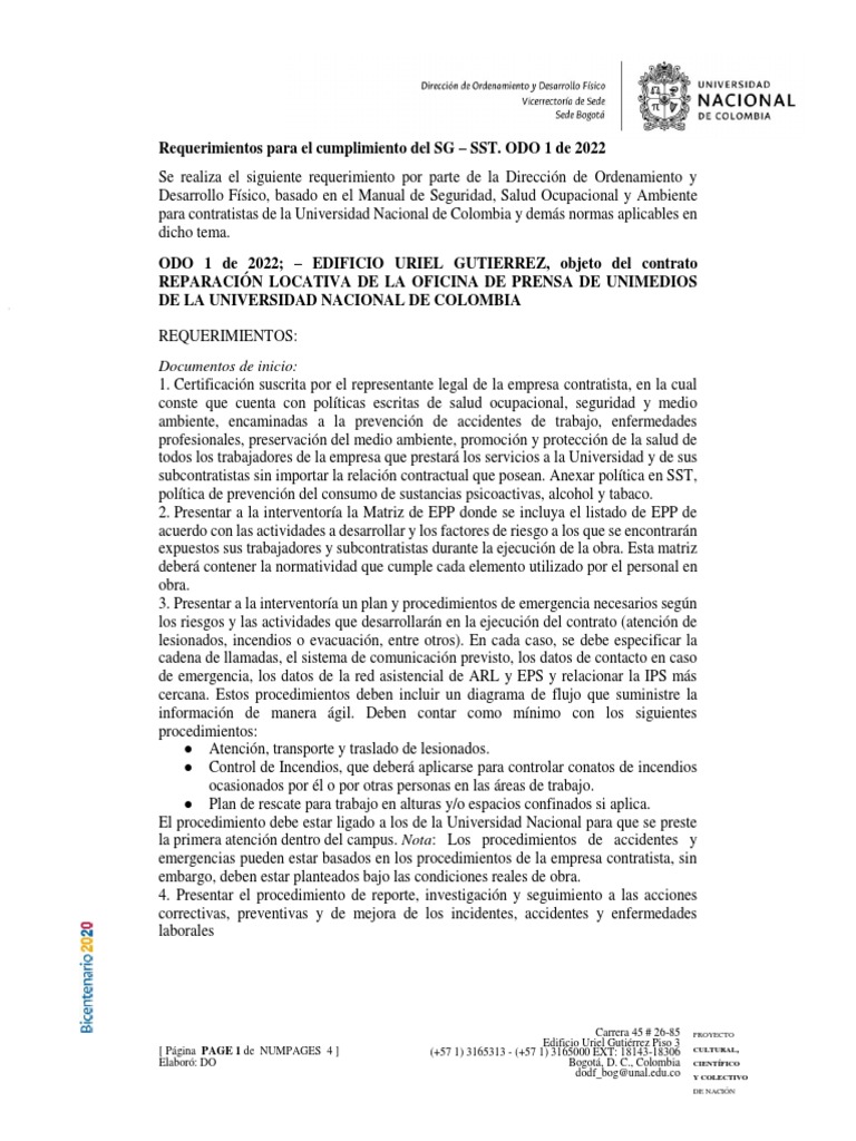 Requerimientos SG-SST INICIO ODO 1 de 2022 SP 28-12-2022 | PDF | Seguridad y salud ocupacional