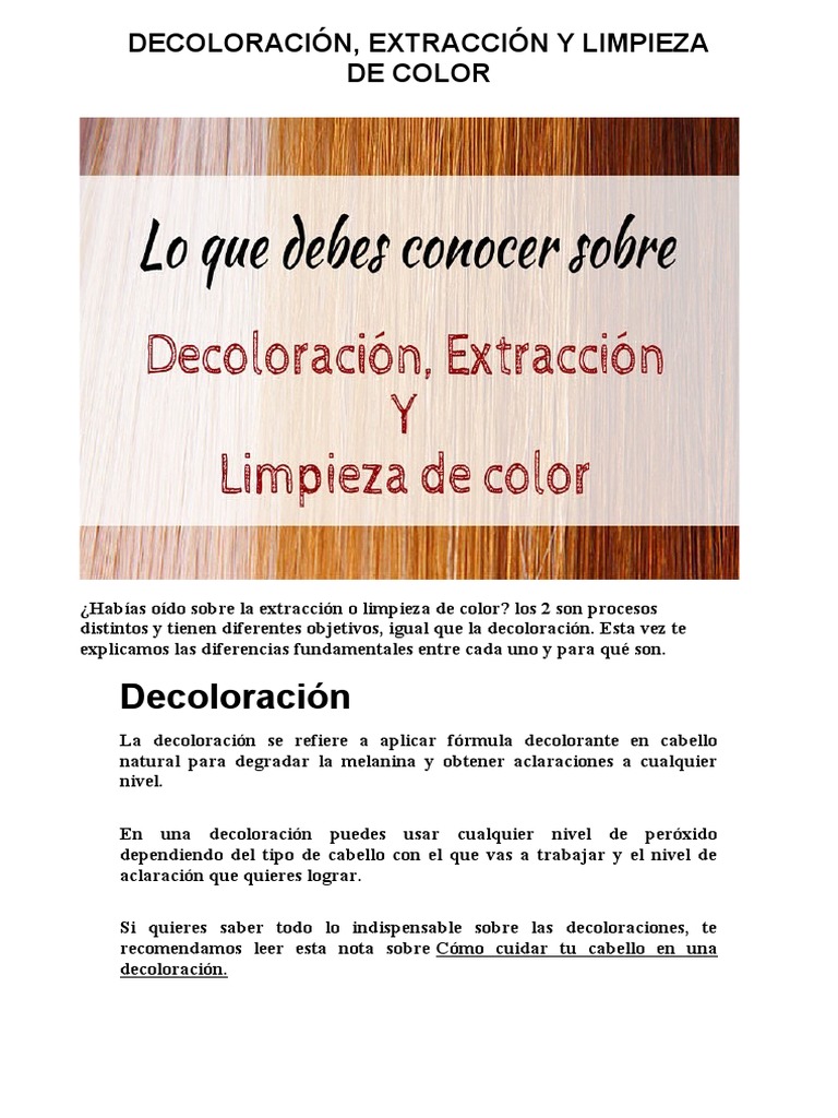 Niveles y procesos de decoloración capilar | PDF | Pelo | Color