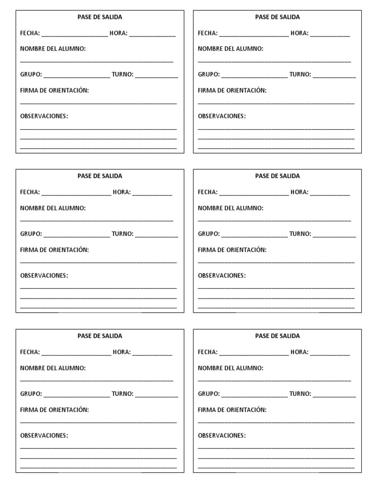 Pase de Salida Formatos | PDF