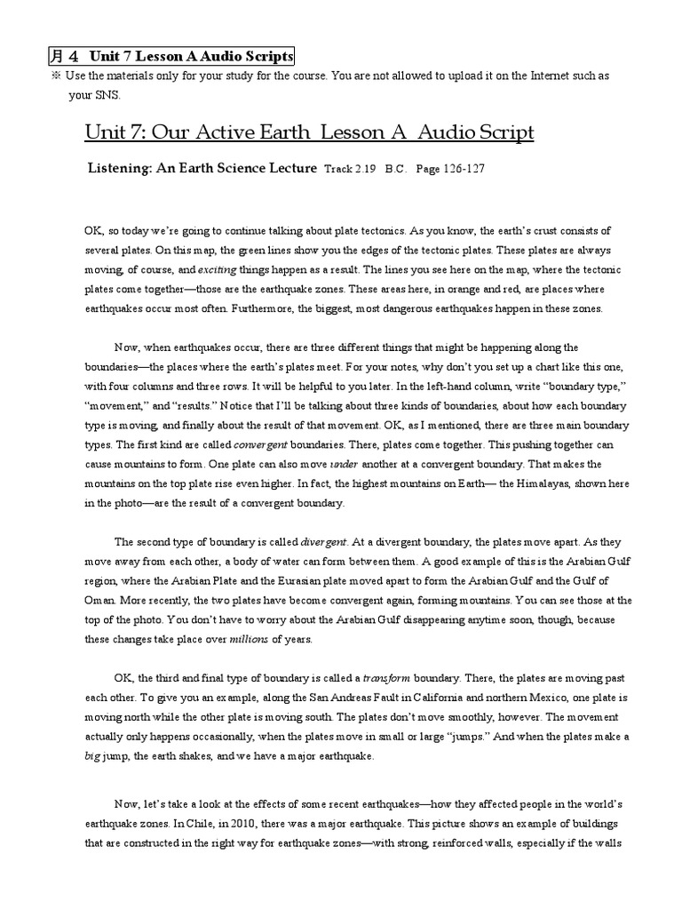 月4 Unit 7 Lesson A Audio Scripts | PDF