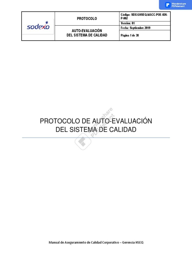 POE-026-P-002 Protocolo de Auto-Evaluacion del Sistema de Calidad | PDF | Calidad (comercial ...