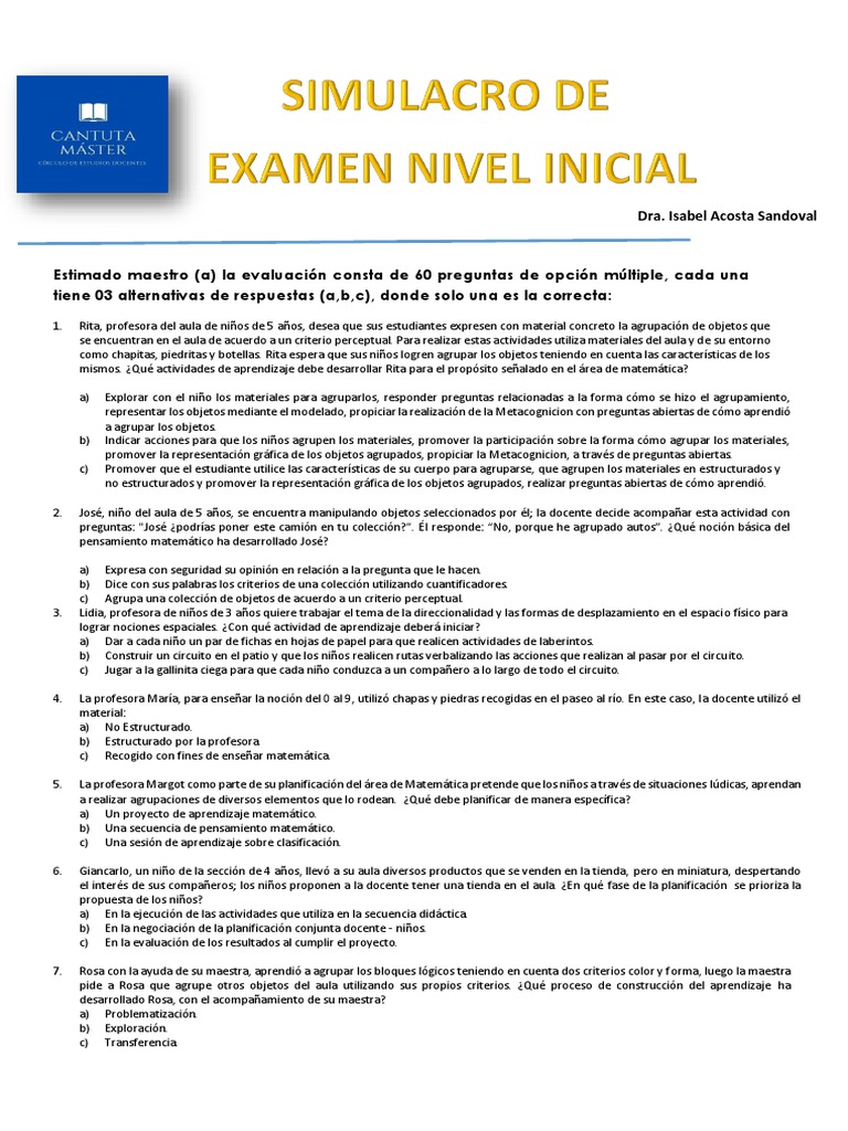 Simulacro Examen | PDF | Maestros | Salón de clases