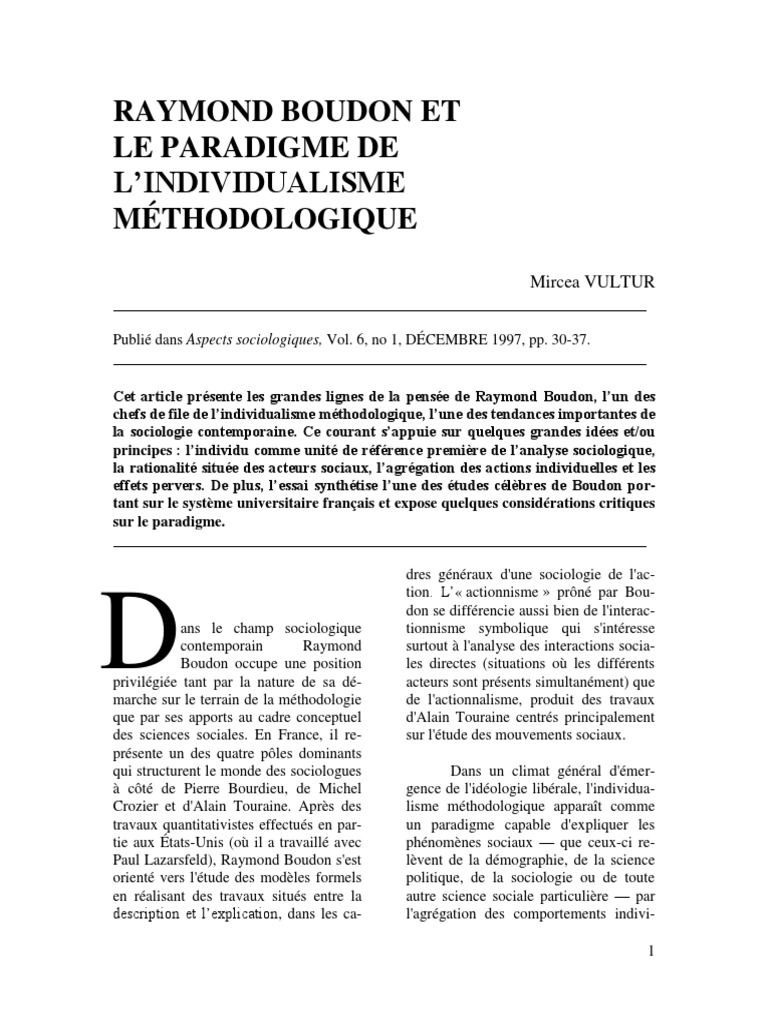 RAYMOND BOUDON ET Individualisme Metodologique | PDF | Sociologie ...