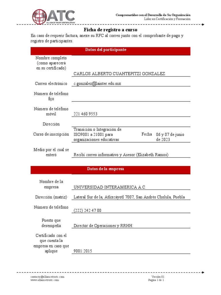 FO-ATC-025 Ficha de Registro | PDF FO-ATC-025 Ficha de Registro | PDF