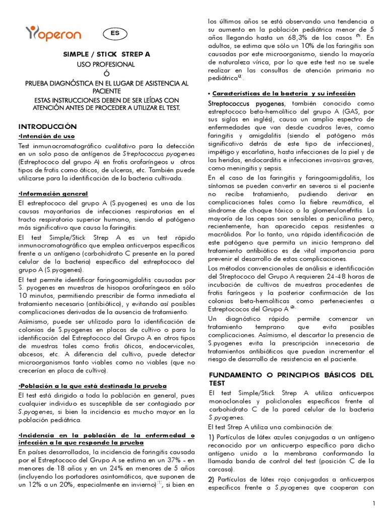 OPERON, Simple Strep A | PDF | Especialidades Medicas | Medicina