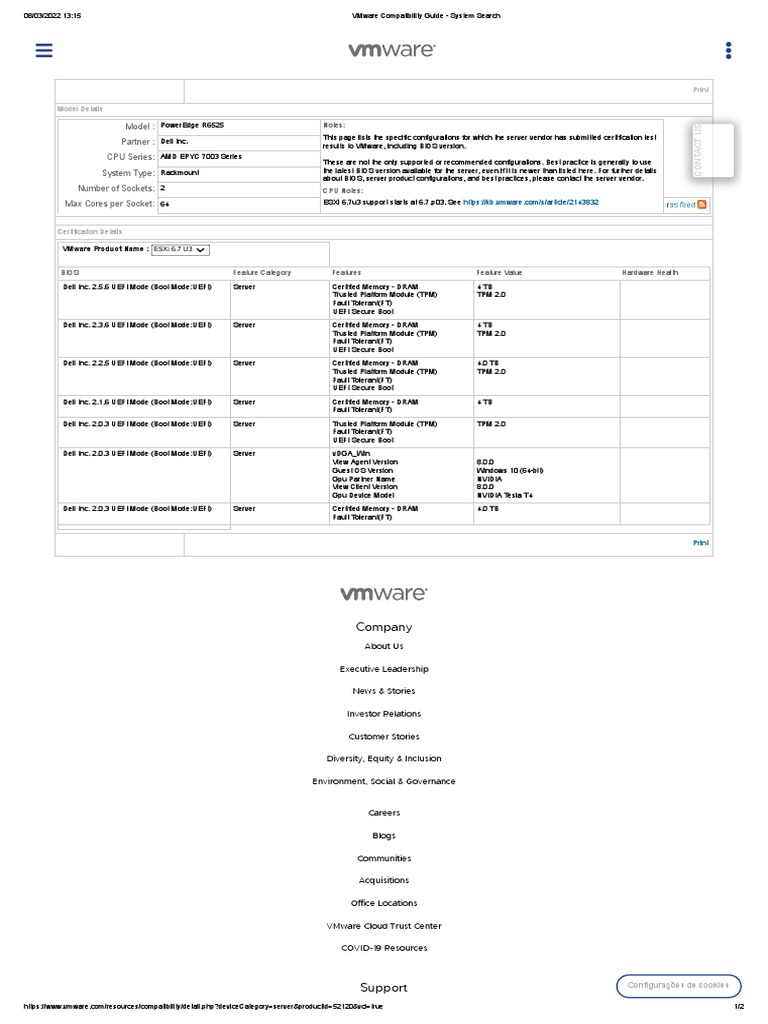 VMware Compatibility Guide-R6525-ESXi6.7 | PDF | Bios | Computer ...