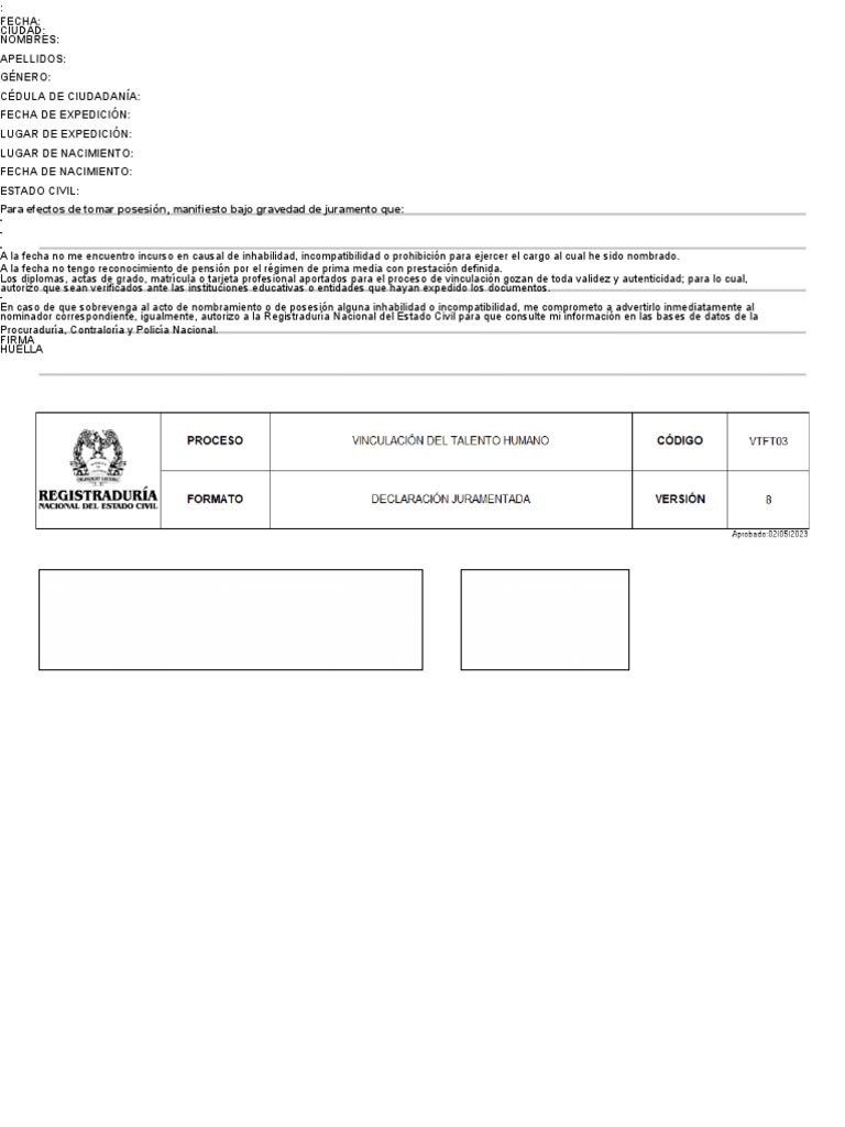 2. FORMATO DECLARACIÓN JURAMENTADA.DOCX | PDF