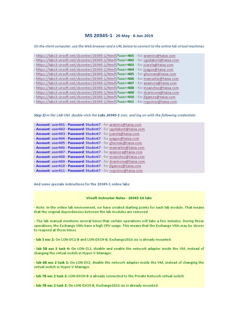 Instrucciones Conexion LABs 20345-1 | PDF | Virtual Machine | Hyper V