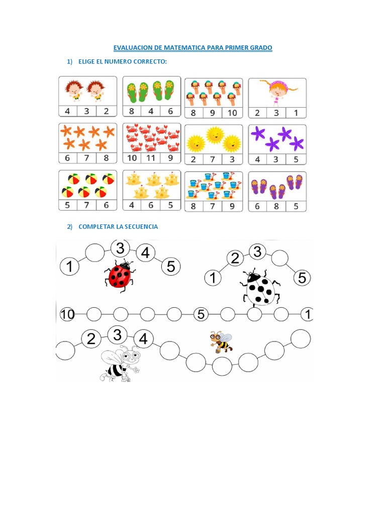 Evaluacion de Matematica para Primer Grado | PDF