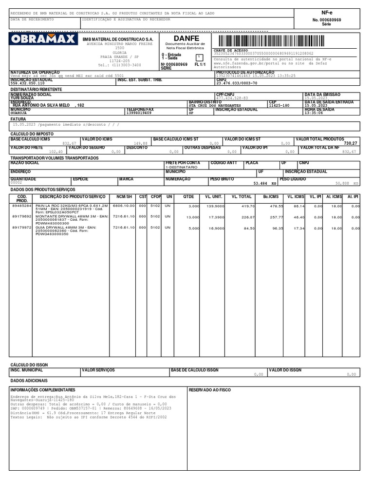 DANFE NF-e000680969 | PDF