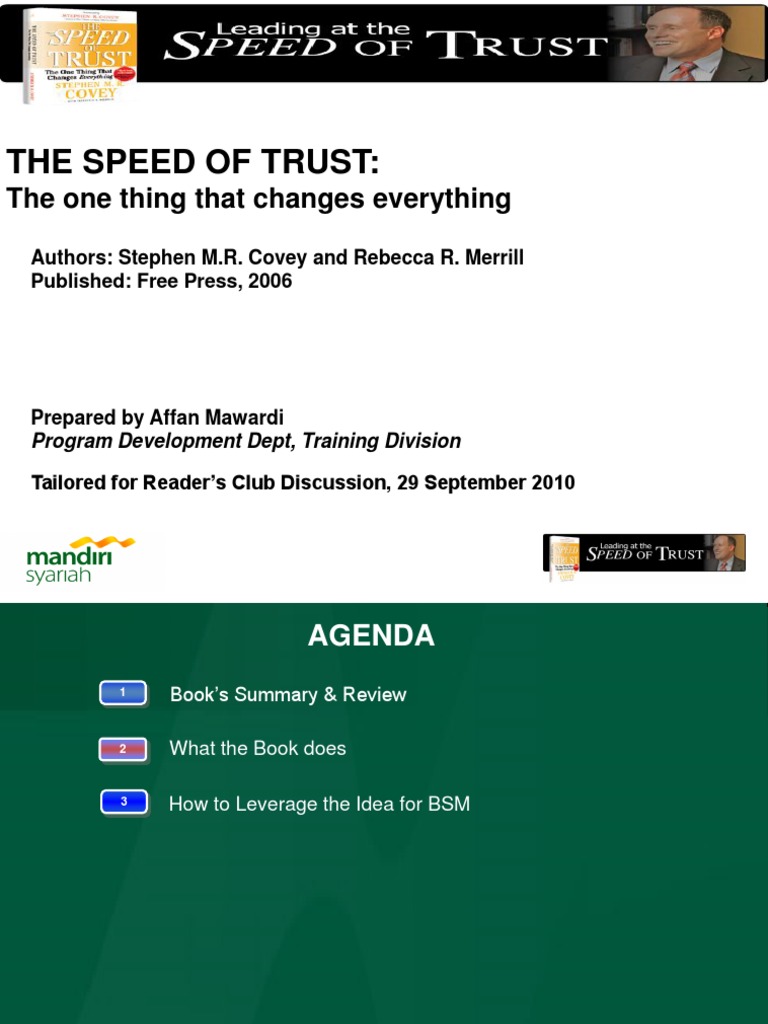 The Speed of Trust - Affan For Readers Club | PDF | Trust (Emotion ...