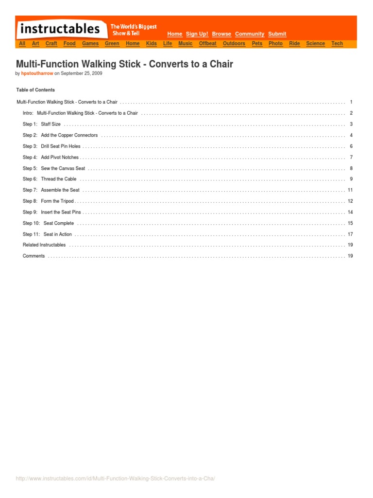 Multi Function Walking Stick Converts Into A Cha | PDF | Sewing | Pipe (Fluid Conveyance)