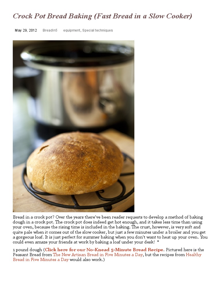 Crock Pot Bread Recipe Artisan Bread In Five Minutes A Day Pdf