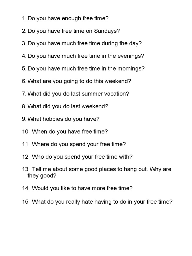 Free Time Conversation Questions | PDF