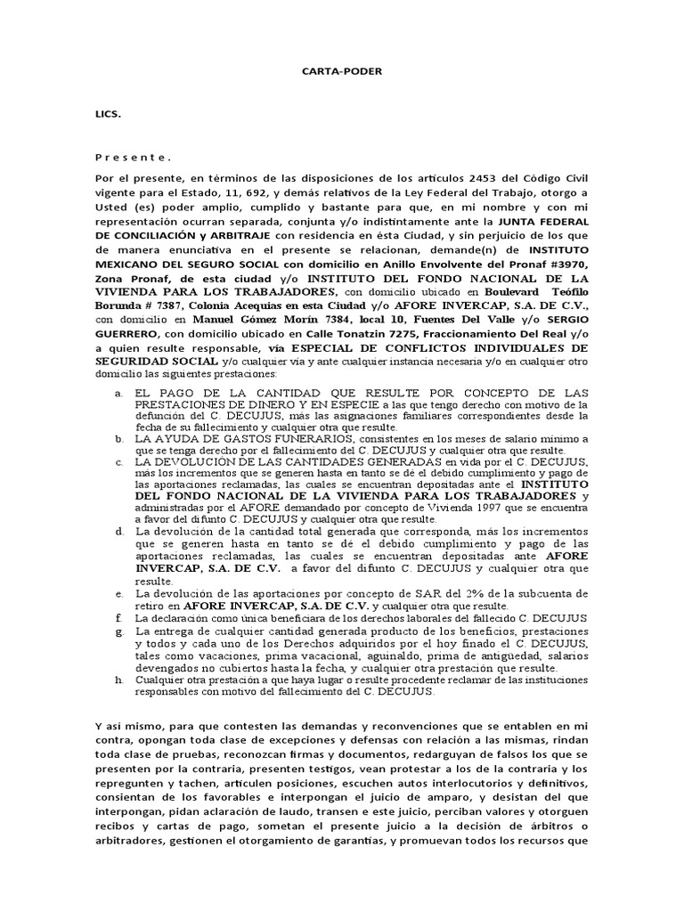 Formato Carta Poder Inicial Declaracion de Beneficiarios | PDF