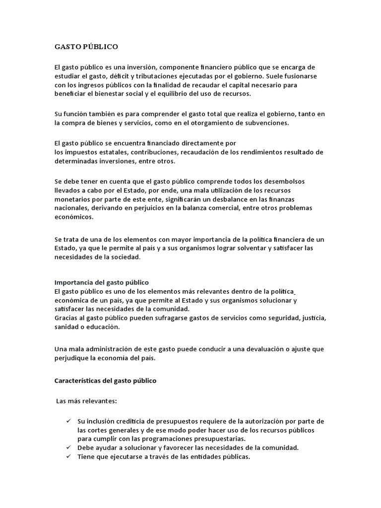 Importancia y Clasificación del Gasto Público | PDF | Subvención ...