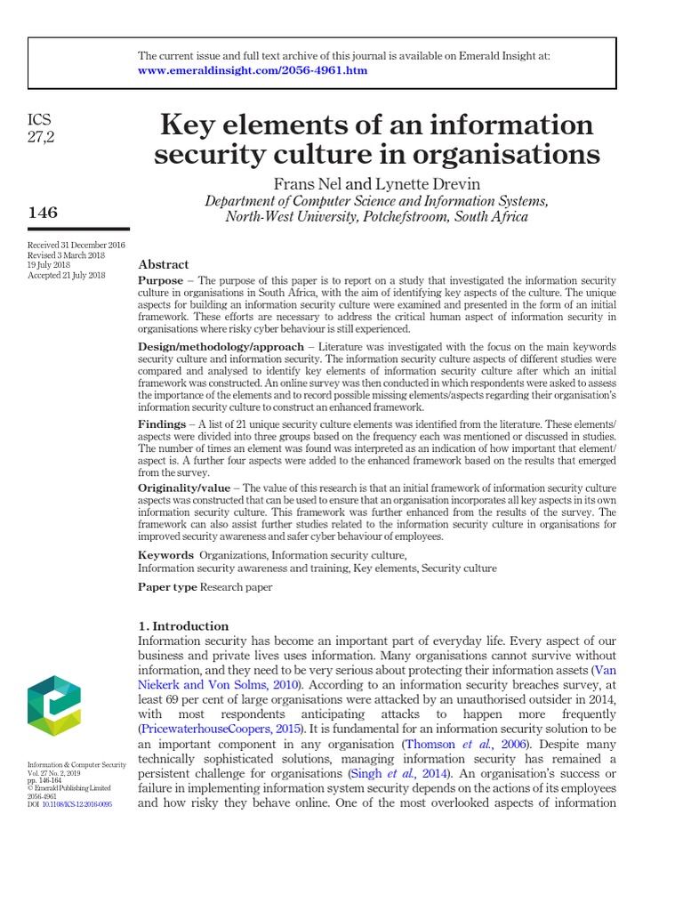 Key Elements Of An Information Security Culture In Organisations Pdf