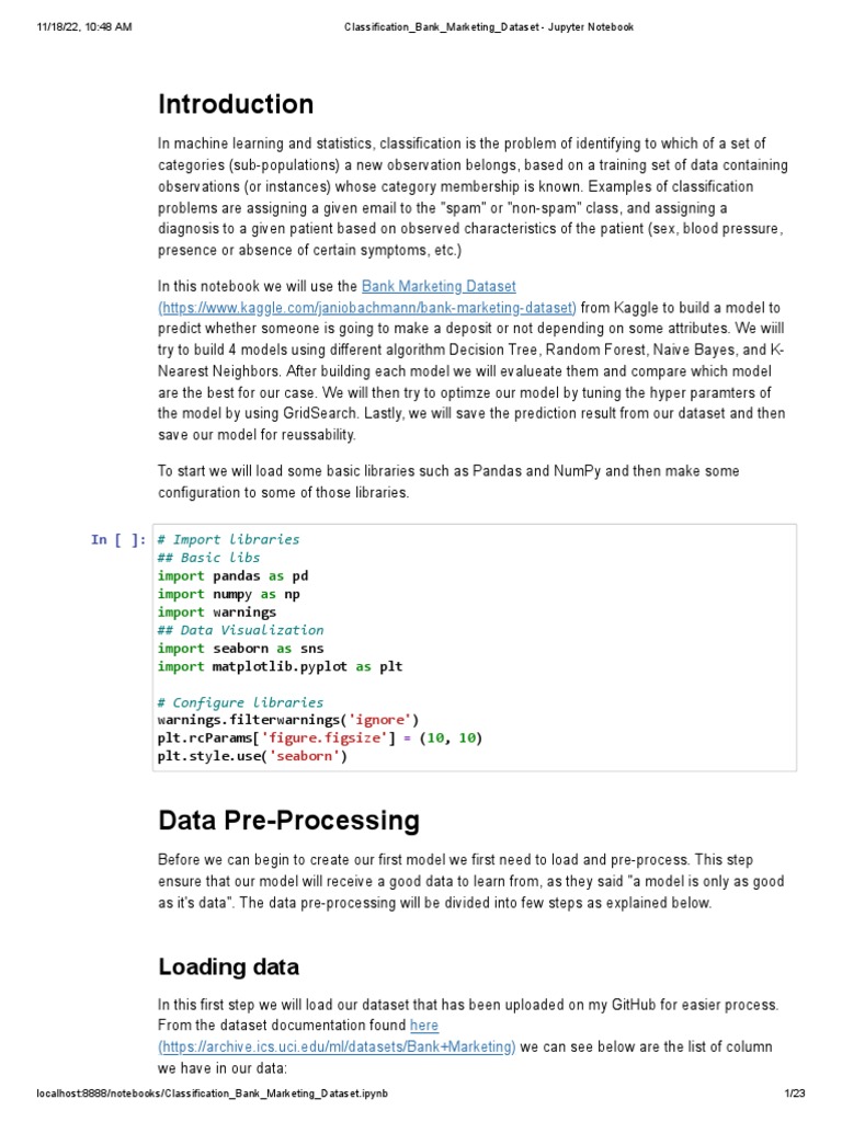 Classification - Bank - Marketing - Dataset - Jupyter Notebook | PDF