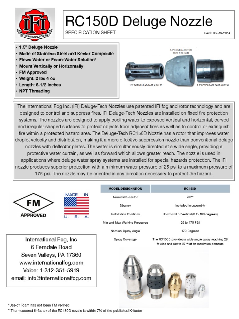 IFI_RC150D-9.0_Deluge_Nozzle_Spec | PDF | Fire Sprinkler System | Civil ...