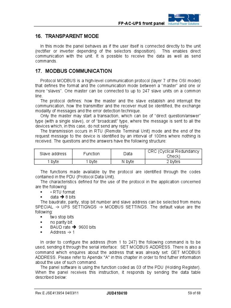 MODBUS Ups | PDF | Osi Model | Computing