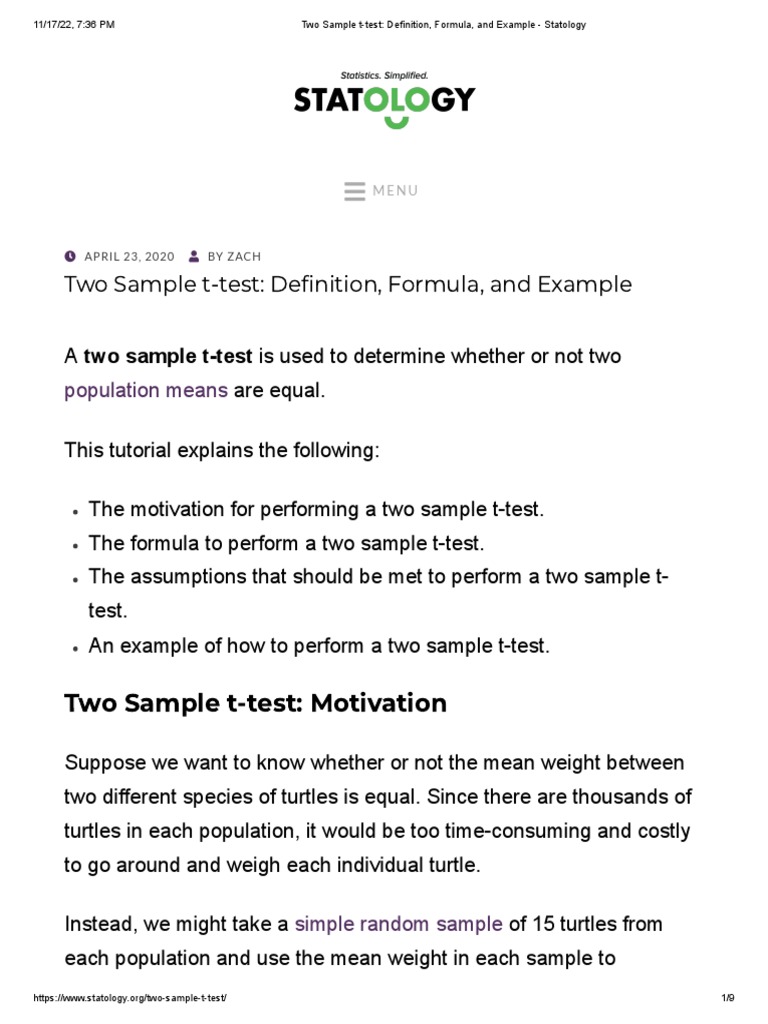 Two Sample T-Test Statology | PDF | Student's T Test | P Value