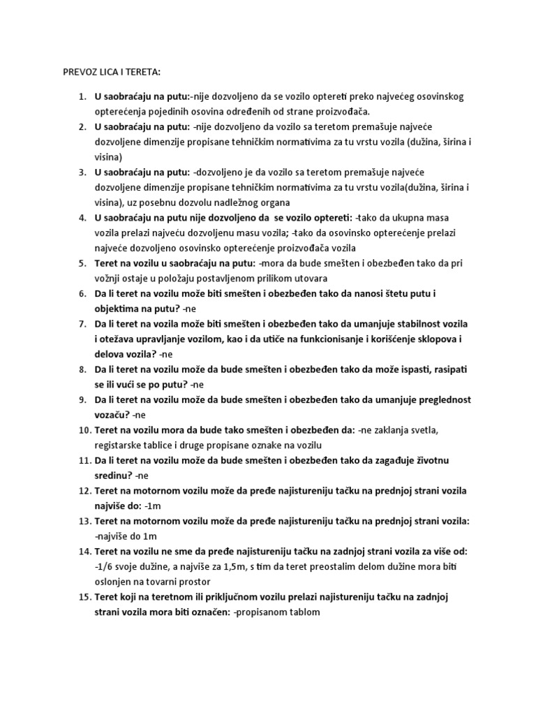 Prevoz Lica I Tereta | PDF