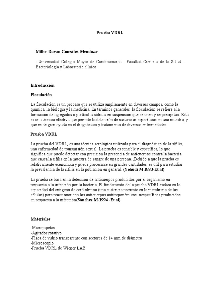 Prueba VDRL | PDF | Enfermedades y trastornos | Salud pública