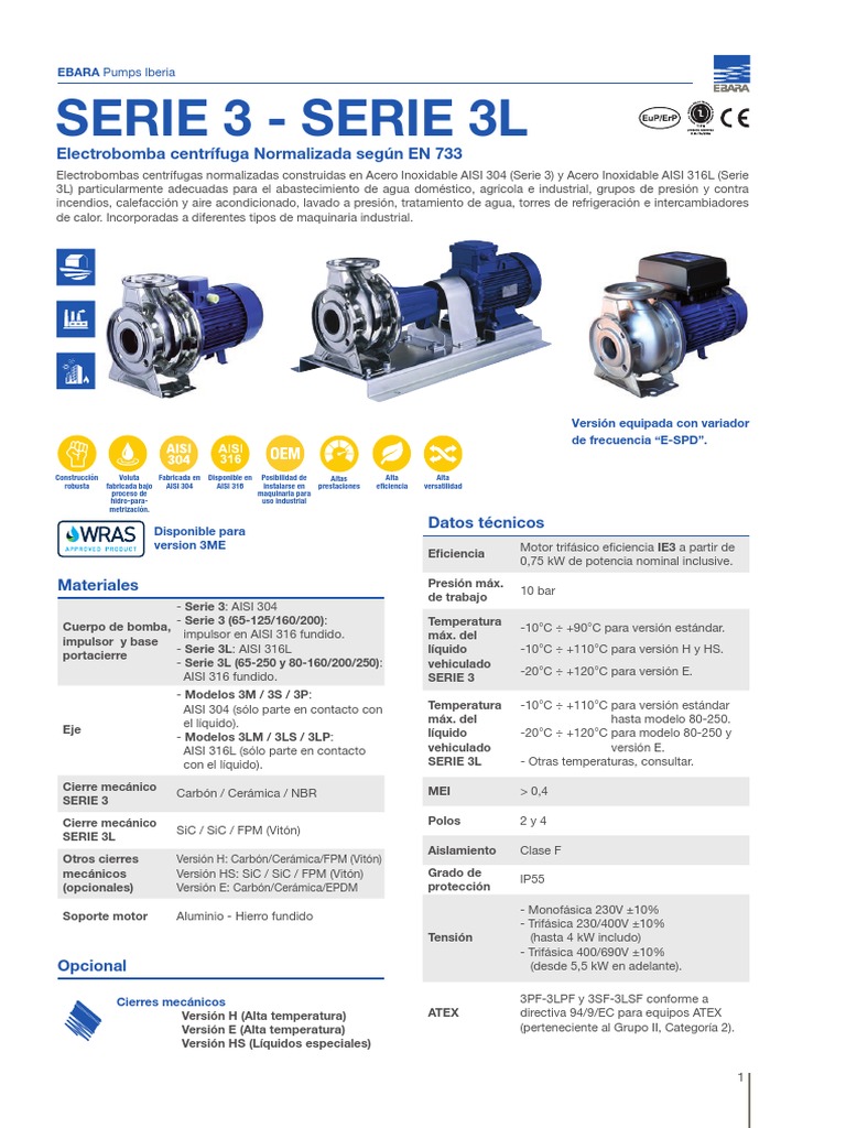 Ebara Serie 3M 3ML | PDF | Acero | Cantidades fisicas