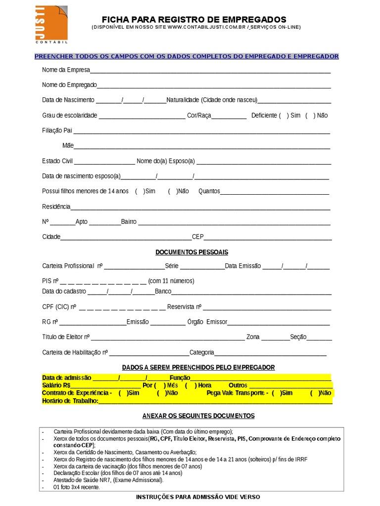 Ficha Registro de Empregados | PDF