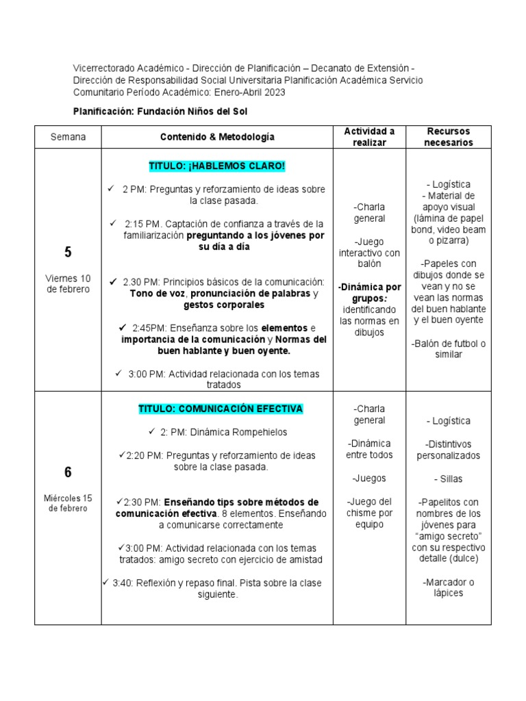 Modelo de Plan de Accion Servicio Comunitario | PDF | Comunicación