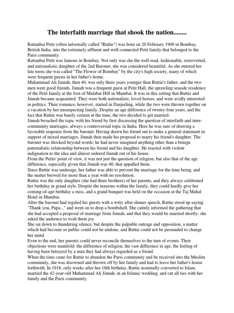 Rattanbai Jinnah: An Interfaith Marriage | PDF