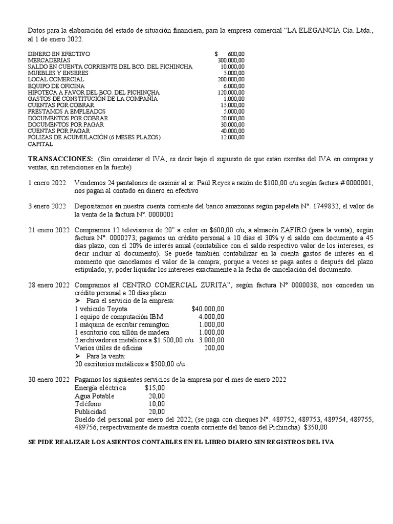 Ejercicios Libro Diario | PDF | Bancos | Economias