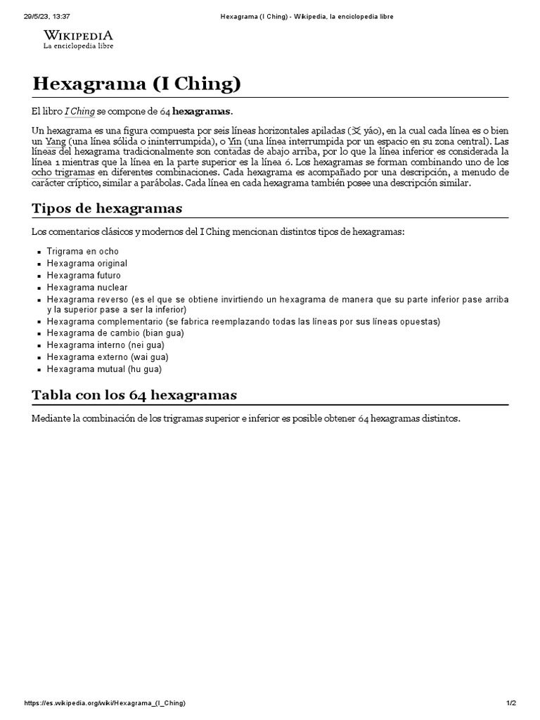Hexagrama (I Ching) - Wikipedia, La Enciclopedia Libre | PDF